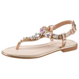 Zehentrenner Buffalo "KIRA ICE", Damen, Gr. 40, rosegoldfarben, Lederimitat, Glitzer, metallic, Schuhe Zehentrenner, Riemchensandale, Sommerschuh, Urlaubsandale, Memory Foam Innensohle