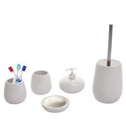5-teiliges Badset MCW-C72, WC-Garnitur Badezimmerset Badaccessoires, Keramik ~ wei&szlig;