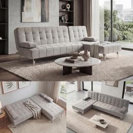 Schlafsofa MCW-K22, Couch Ecksofa Sofa, Liegefl&auml;che links/rechts Schlaffunktion 236cm ~ Samt grau