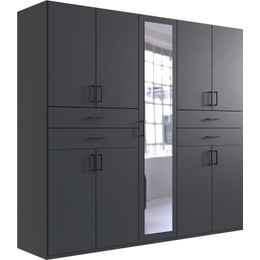 Kleiderschrank wimex "Taiga Kleiderschrank mit Spiegel Topseller", grau (graphit), B:225cm H:210cm T:58cm, Holzwerkstoff, Schr&auml;nke, Kleiderschrank, mit Schubladen auf bequemer H&ouml;he