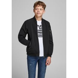 Jack & Jones Bomberjacke JACK & JONES JUNIOR "JJERUSH sch&uuml;tzt vor Wind, pflegeleicht, leicht", Jungen, Gr. 140/146, schwarz, Web, Obermaterial: 100% Polyester. Futter: 100% Polyester, unifarben, normal, B&uuml;ndchen, Jacken Bomberjacke, unifarben, modisch, regular fit, Kapuze