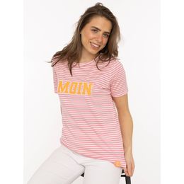 T-Shirt Zwillingsherz "Anker Moin", Damen, Gr. L, hellrosa, Obermaterial: 95% Viskose, 5% Elasthan, Shirts T-Shirt, gestreift, gestickter Schriftzug, maritim, Rundhals