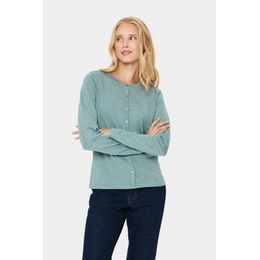 Strickjacke Saint Tropez "A8661, MilaSZ R-Neck Cardigan", Damen, Gr. XS, blau (blau surf melange), Strick, Obermaterial: 80% Viskose, 20% Polyacryl, meliert, regular fit normal, Rundhals, Strickjacken Strickjacke, Viskosemischung, Classic fit