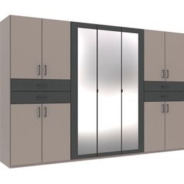 Kleiderschrank wimex "Taiga Kleiderschrank mit Spiegel Topseller", grau (saharagrau, graphit), B:313cm H:210cm T:58cm, Schr&auml;nke, Kleiderschrank, mit Schubladen auf bequemer H&ouml;he