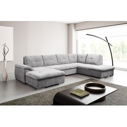 Wohnlandschaft WERK2 "Arena, B/T: 339/220 cm breit, moderner, einladender Sitzkomfort", grau, B:339cm H:97cm T:220cm, 100% Polyester, Sofas, Wohnlandschaft, mit Schlaffunktion und Bettkasten, U-Form