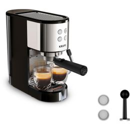 Krups Espressomaschine "XP4418 Virtuoso Essential, Siebtr&auml;ger", schwarz (schwarz, edelstahl), B:12,5cm H:28,6cm T:24cm, Kaffeemaschinen, Edelstahl-Applikationen, schlankes kompaktes Design, 2 Filtereins&auml;tze, Espressomaschine