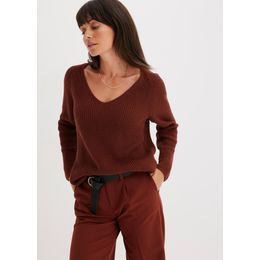 bonprix Damen Strickpullover "Gerippter Pullover aus reiner Baumwolle", braun, Gr. 48, unifarben, Strick, Obermaterial: 100% Baumwolle, Pullover, aus