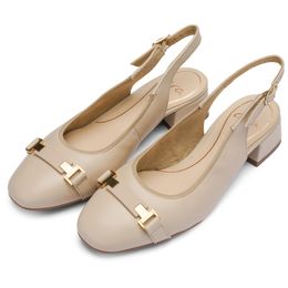Slingpumps Ara "GRAZ", Damen, Gr. 7,5 (41,5), creme, cognac, Glattleder, Reptilienpr&auml;gung, unifarben mit Farbeinsatz, Schuhe Slingpumps, Blockabsatz, Businessschuh, mit verstellbarer Schnalle, H-Weite