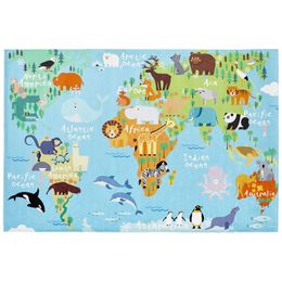 Kinderteppich Kayoom "Sympathy Kids 243", blau (multi), B:160cm H:5mm L:230cm, Polyester, Teppiche, Kinderteppich, Kurzflor, Modernes Muster, Fu&szlig;bodenheizungsgeeignet