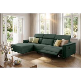 Ecksofa OTTO HOME "LUND, L-Form, 261cm, man. o. elektr. Relaxfunktion (mit USB-A)", gr&uuml;n (dunkelgr&uuml;n), B:261cm H:97cm T:179cm, Webstoff 100% Polyester, Sofas, Ecksofa, und Kopfteilverstellung