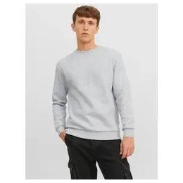 Jack & Jones Sweatshirt JACK & JONES "JJEBRADLEY mit Rippb&uuml;ndchen f&uuml;r Alltag und Freizeit", Herren, Gr. XS, grau (light grau melange), angeraute Sweatware, Obermaterial: 61% Polyester, 39% Baumwolle, meliert, relaxed fit normal, Rundhals, Rippb&uuml;ndchen, Sweatshirts Sweatshirt, Materialmix, relaxed fit