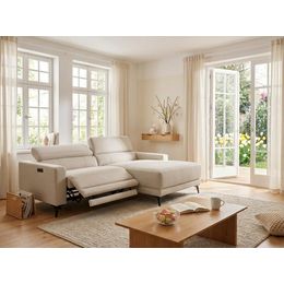 Ecksofa OTTO HOME "LEWII, L-Form, 213 cm - elektr. Relaxfunktion", beige, B:213cm H:70cm T:163cm, Webstoff 100% Polyester, Sofas, Ecksofa, mit USB A/C-Anschluss. Federkern, verstellbaren Kopfst&uuml;tzen, Webstoff