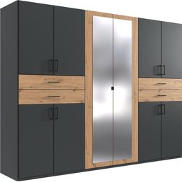 Kleiderschrank wimex "Taiga Kleiderschrank mit Spiegel Topseller", grau (graphit, artisan), B:270cm H:210cm T:58cm, Holzwerkstoff, Schr&auml;nke, Kleiderschrank, mit Schubladen auf bequemer H&ouml;he