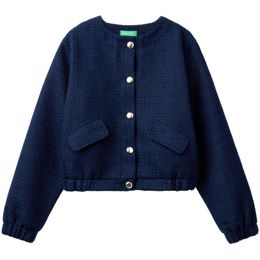 Bomberjacke, Damen, Gr. 40, blau (marineblau), Web, Obermaterial: 100% Polyester. Futter: 80% Polyester, 20% Baumwolle, United Colors Of Benetton, unifarben, regular fit, Jacken Bomberjacke, mit Knopfleiste in Strickware