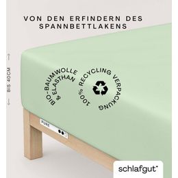 Spannbettlaken Schlafgut "PURE BOXSPRING Bio-Baumwolle mit Elasthan, 170 g/m&sup2;, Bettlaken", gr&uuml;n (gr&uuml;n light), 1 Stk., Jersey-Elasthan, 180-200x200-220 40cm, Jersey-Elasthan, Obermaterial: 95% Baumwolle, 5% Elasthan, Bettlaken, Spannbettlaken, PREMIUM Boxspringbett Laken bis 40 cm H&ouml;he, dehnbar blickdicht, straff