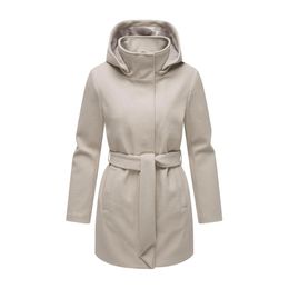 Marikoo Damen Kurzmantel "Katalinaa", wei&szlig;, Gr. XL, 90% Polyester, 10% Viskose, M&auml;ntel, Eleganter Wickel Mantel mit Tailleng&uuml;rtel und Oversized Hood