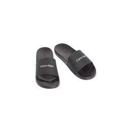 Badepantolette Calvin Klein "ESS SLIDE MONOBRAND CV", Gr. 40, schwarz, Synthetik, unifarben, Basic, Schuhe Badepantolette, Strandschuh, Pool Slides, Flat, Sommerschuh, Pantolette mit Logo