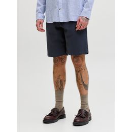 Jack & Jones Chinoshorts JACK & JONES "JPSTKARL BARRET CHINO SHORTS MID SN", Damen, Gr. M, N-Gr, schwarz navy, Web, Obermaterial: 98% Baumwolle, 2% Elasthan, unifarben, weit kniebedeckend, Hosen Chinoshorts, mit Taschen