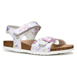 Sandale Geox "J ADRIEL GIRL", M&auml;dchen, Gr. 27, wei&szlig; (wei&szlig;, lila bedruckt), Synthetik, bedruckt, Schuhe Sandale, M&auml;dchen Sandale, Sommerschuh mit Fu&szlig;bett
