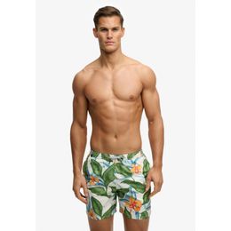 Badeshorts Superdry "HAWAIIAN PRINT 16 SWIM SHORT", Gr. L, N-Gr, evergr&uuml;n hawaiian optic, Web, Polyester, bedruckt, Badehosen Badeshorts, Kunstfaser, relaxed fit