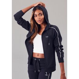 H.I.S. H.I.S Damen Kapuzensweatjacke, Gr. 32, blau, Interlock, Obermaterial: 60% Baumwolle, 40% Polyester, bestickt, kontrastfarbene Details, unifarben,