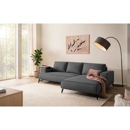 Ecksofa Home Affaire "TVINNU, L-Form, 275cm, in Cord und Leinenoptik", grau (anthrazit), B:275cm H:83cm T:173cm, Sofas, Ecksofa, wahlweise Recamiere rechts/links, schwarze F&uuml;&szlig;e, bequemer Sitzkomfort