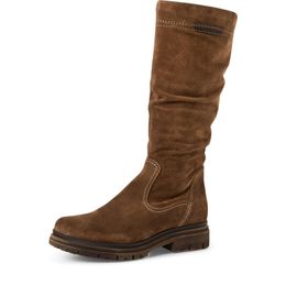 Stiefel Tamaris, Damen, Gr. 37, Normalschaft, braun, Veloursleder, unifarben, used, Schuhe Stiefel, Blockabsatz, Langschaftstiefel mit slouchy Falten am Schaft