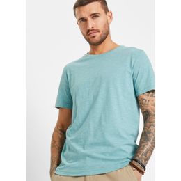 T-Shirt bonprix, Herren, Gr. 52/54 (L), blau (mineralblau meliert), Jersey, Obermaterial: 74% Baumwolle, 26% Polyester, regular fit h&uuml;ftbedeckend, Rundhals, Shirts T-Shirt, Regular Fit, Kurzarm, f&uuml;r Alltag