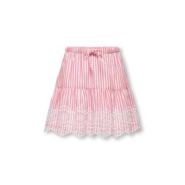 Volantrock KIDS Only "KOGBONDI LIFE EMB SKIRT WVN", M&auml;dchen, Gr. 164, barbados cherry stripes:cloud dancer, Web, Obermaterial: 100% Baumwolle, gestreift, kniefrei, R&ouml;cke Volantrock, mit Spitzenkante