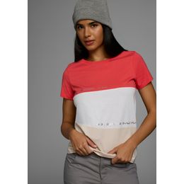 T-Shirt Kangaroos, Damen, Gr. 44/46, rot (rot, wei&szlig;, beige), Single Jersey, Obermaterial: 100% Baumwolle, bedruckt, figurumspielend h&uuml;ftlang, Rundhals, Shirts T-Shirt, im Colorblock-Design