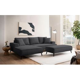 Ecksofa Home Affaire "TVINNU, L-Form, 275cm, in Cord und Leinenoptik", anthrazit, B:275cm H:83cm T:173cm, Sofas, Ecksofa, wahlweise Recamiere rechts/links, schwarze F&uuml;&szlig;e, bequemer Sitzkomfort