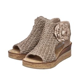 Schaftsandalette Rieker, Damen, Gr. 40, beige, Nubuklederimitat, Textil, Schuhe Schaftsandalette, Keilsandale, Sommerschuh, Plateausandalette mit Bl&uuml;te
