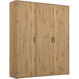 Kleiderschrank Rauch "VOYAGER Garderobe W&auml;scheschrank TOPSELLER Schlafzimmer", braun (eiche artisan, griffe graumetallic), B:140cm H:194cm T:53cm, Holzwerkstoff, Schr&auml;nke, Kleiderschrank, mit 2 modernen Griffvarianten, viel Stauraum MADE IN GERMANY
