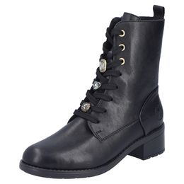 Winterstiefelette Rieker, Damen, Gr. 37, schwarz, Lederimitat, unifarben, Schuhe Winterstiefelette, Schn&uuml;rstiefelette, Boots, Blockabsatz, mit Schmuckelementen