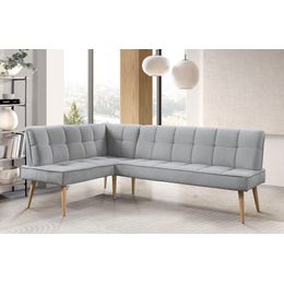 Eckbank exxpo - SOFA FASHION "Latte", silber, B:234cm H:95cm T:156cm, 94% PES, 6% NY, Sitzb&auml;nke, Eckbank, moderne Sitz- und R&uuml;ckensteppung, bequem und elegant, hoher Holzfu&szlig;
