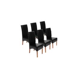 MCW 6er-Set Esszimmerstuhl Crotone, LEDER ~ schwarz,helle Beine