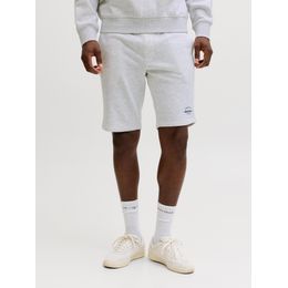 Jack & Jones Jogger Pants JACK & JONES "JPSTGORDON BRANDON SWEAT SHORTS", Damen, Gr. XS, N-Gr, wei&szlig; melange, Web, Obermaterial: 65% Polyester, 35% Baumwolle, meliert, unifarben, regular fit, Hosen Jogger Pants