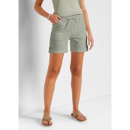 Bermudas bonprix "Baumwoll-Bermuda mit Gummibund", Damen, Gr. 42, N-Gr, gr&uuml;n (seegras), Web, Obermaterial: 98% Baumwolle, 2% Elasthan, unifarben, loose fit ca. Mitte Oberschenkel, Hosen Bermudas, aus Baumwolle und Elasthan, lockere Passform