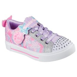 Sneaker Skechers "TWINKLE SPARKS", M&auml;dchen, Gr. 28, bunt (lavendel, multi), Lederimitat, Glitzer, kontrastfarbene Details, Schuhe Sneaker, Blink,-Schlupfschuh mit Glitzer+Strass, Gr&ouml;&szlig;enschablone zum Download