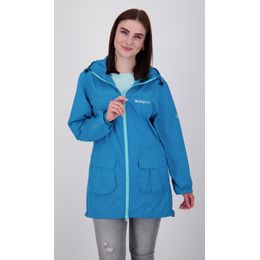 Regenmantel DEPROC Active "ROBSON LONG WOMEN", Damen, Gr. 40 (M), blau (petrol), 100% Polyester, mit innenliegendem Gummizug, M&auml;ntel Regenmantel, auch in Gro&szlig;en Gr&ouml;&szlig;en erh&auml;ltlich
