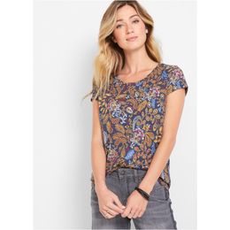 T-Shirt bonprix, Damen, Gr. 48/50 (XL), dunkelblau bedruckt, Jersey, Obermaterial: 100% Baumwolle, Paisley, bedruckt, figurumspielend h&uuml;ftbedeckend, Rundhals, Shirts T-Shirt, taillierte Passform, Baumwollmischung, Paisley-Alloverdruck