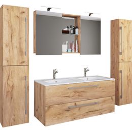 Vcm 5-tlg. Doppel Waschplatz 2x Waschtisch Badm&ouml;bel Set mit Unterschrank, Waschbecken, 2x Hochschrank und Spiegelschrank Doppelwaschbecken Komplettset Budasi SC