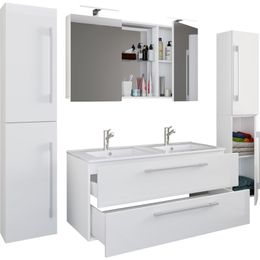 Vcm 5-tlg. Doppel Waschplatz 2x Waschtisch Badm&ouml;bel Set mit Unterschrank, Waschbecken, 2x Hochschrank und Spiegelschrank Doppelwaschbecken Komplettset Budasi SC