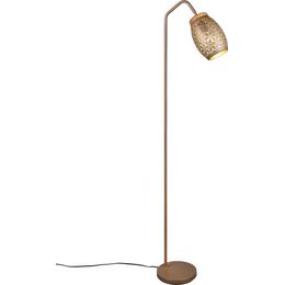 REALITY LEUCHTEN Stehlampe "BIDAR, Stehleuchte H&ouml;he 147 cm mit Fu&szlig;schalter, exkl 1x E27 max 10W", coffee, 1, &Oslash; 22cm H: 147cm, 1 Stk., Leuchten, Metall-Lampenschirm mit Lasercut Muster und Holz-Dekoelement, Stehlampe