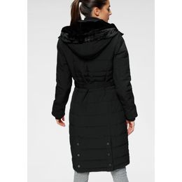 ALPENBLITZ Damen Steppmantel "Oslo long", schwarz, Gr. 50, kontrastfarbene Details, unifarben, Web, Obermaterial: 90% Polyester, 10% Elasthan.