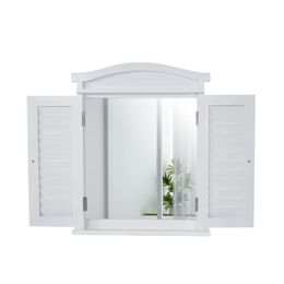 MCW Wandspiegel Spiegelfenster mit Fensterl&auml;den 53x42x5cm ~ wei&szlig; lackiert