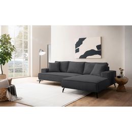 Ecksofa Home Affaire "TVINNU, L-Form, 275cm, in Cord und Leinenoptik", anthrazit, B:275cm H:83cm T:173cm, Sofas, Ecksofa, wahlweise Recamiere rechts/links, schwarze F&uuml;&szlig;e, bequemer Sitzkomfort