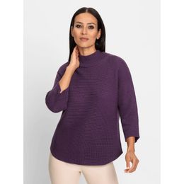 3/4 Arm-Pullover Heine "Pullover", Damen, Gr. 36, lila (traube), 50% Baumwolle, 50% Polyacryl, unifarben, Pullover 3/4 Arm-Pullover