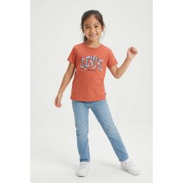 T-Shirt LEVI'S KIDS "LVG LEVIS CHAMBRAY APPLIQUE TO", M&auml;dchen, Gr. 8 (128), hot coral, Jersey, Obermaterial: 60% Baumwolle, 40% Polyester, bestickt, normal h&uuml;ftbedeckend, Rundhals, Shirts T-Shirt, for Girls, mit Logo-Stickerei