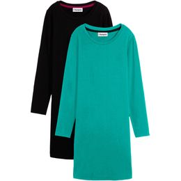 Jerseykleid bonprix "Figurbetontes Jerseykleid (2er Pack)", Damen, Gr. 40/42 (M), N-Gr, gr&uuml;n (smaragd, schwarz), Jersey, Obermaterial: 95% Baumwolle, 5% Elasthan, unifarben, slim fit kniefrei, Rundhals, gerader Abschluss, Kleider Jerseykleid, f&uuml;r Alltag, schmale Passform, aus Baumwollmischung, kniefrei